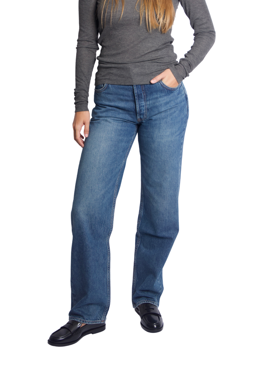 Anine Bing Gavin Long Jean in Mosaic Blue – Oliver